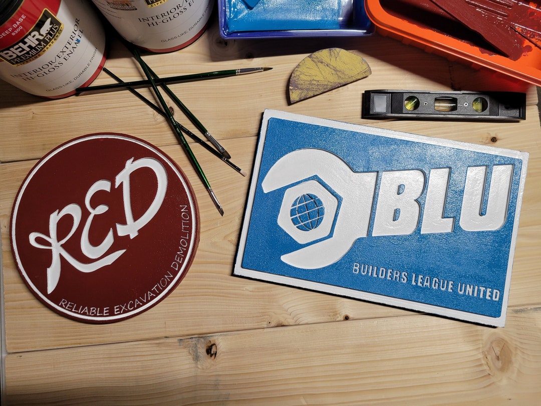 Carved and Painted Wooden Team Fortress 2 TF2 Red Blu Signs - Etsy
