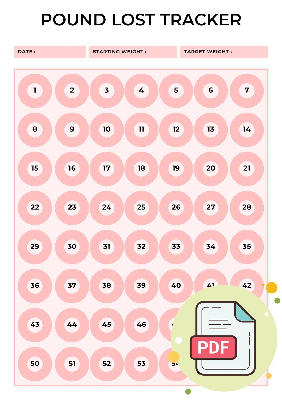 Pounds Lost Tracker Printable | Weight Loss Goal Tracker | Starting ...