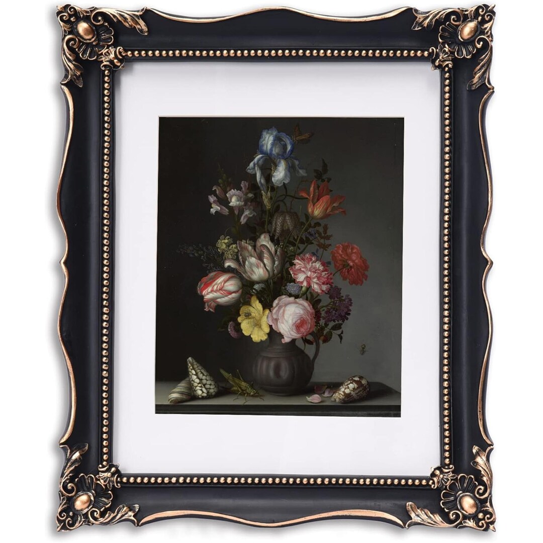 11x14 Vintage Picture Frame With Embossed Flower Design Black Ornate ...