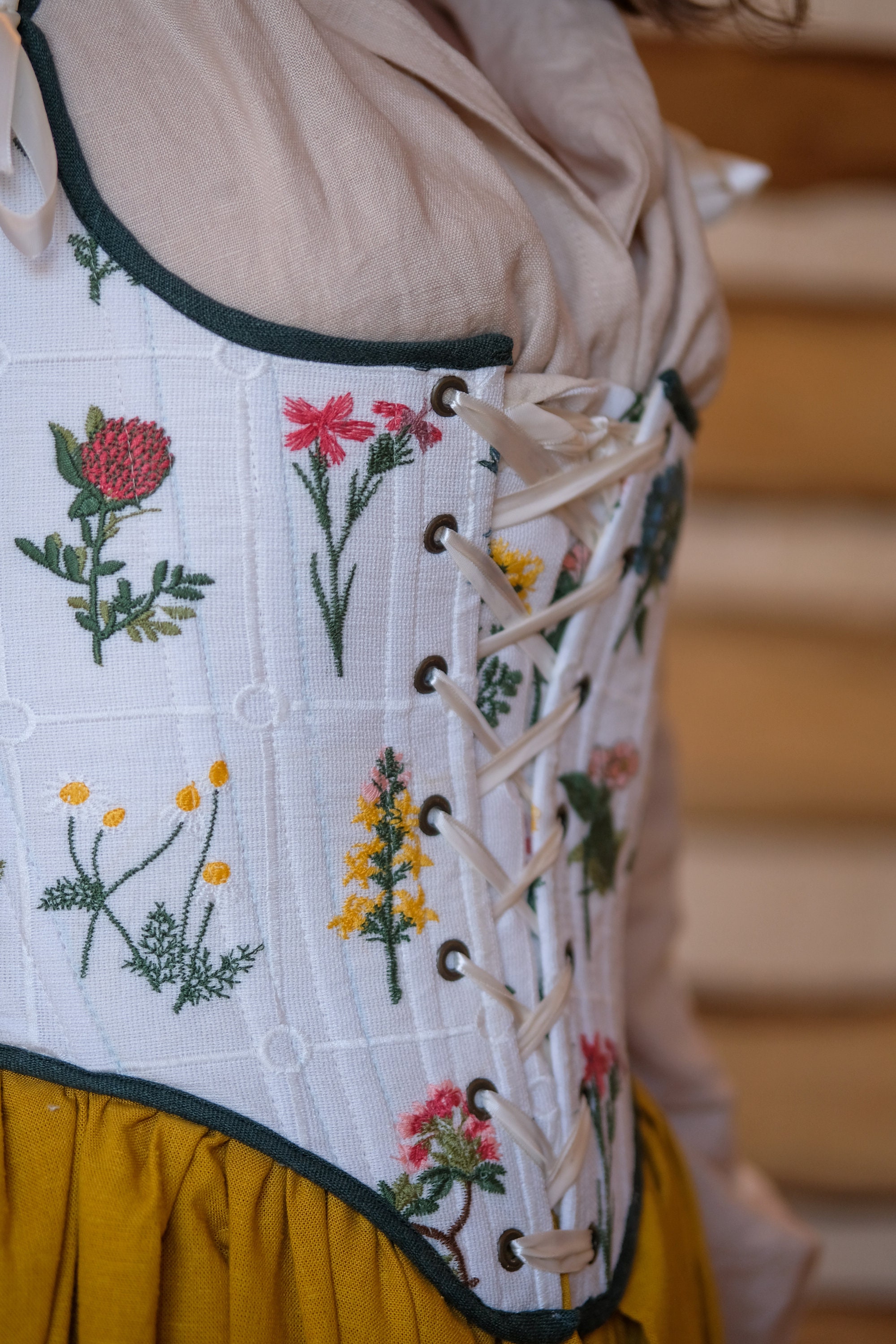 Embroidered Floral 18th Century Short Stay With Front Lacing, Corset or ...