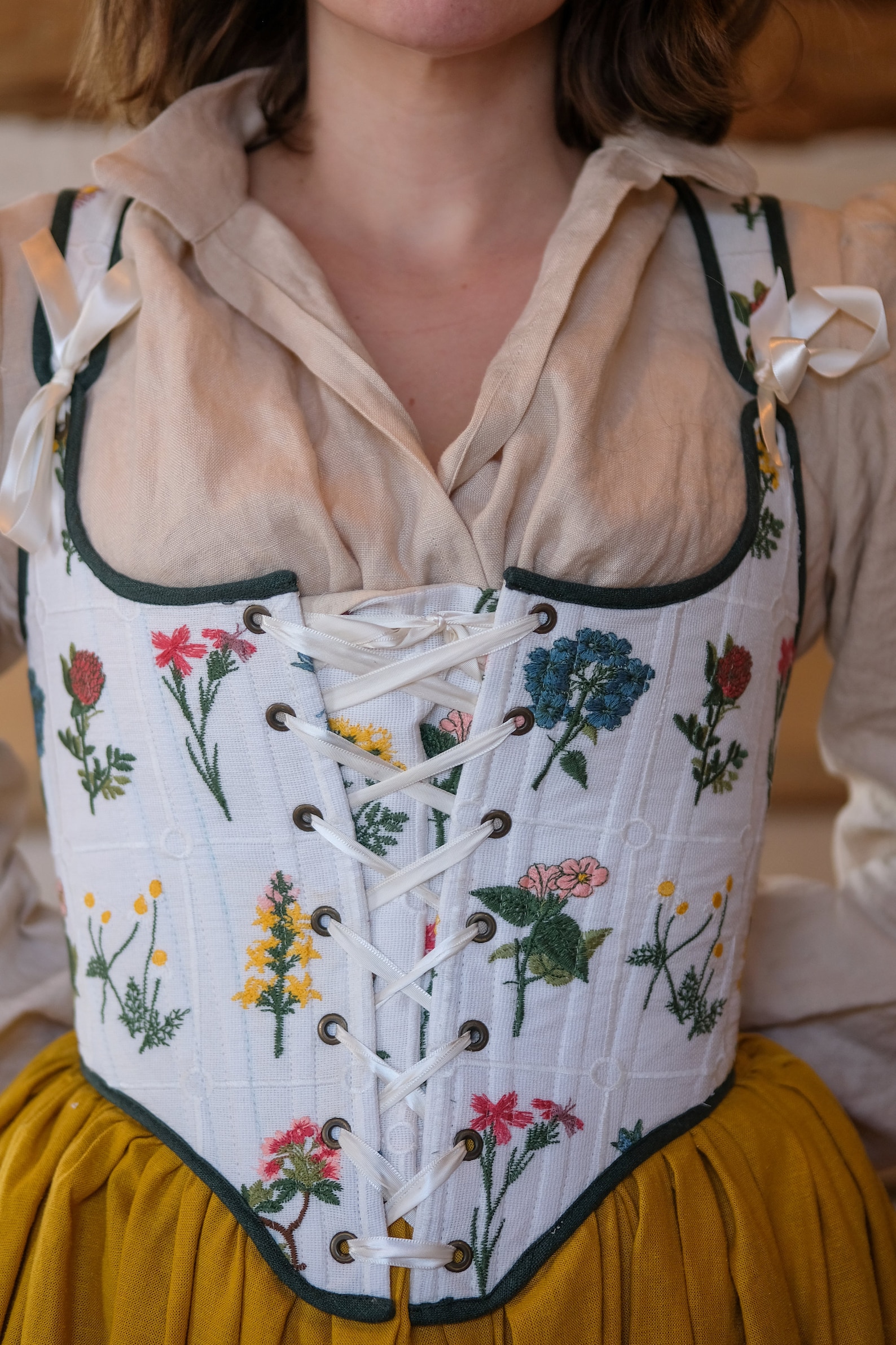 Embroidered Floral 18th Century Short Stay With Front Lacing, Corset or ...