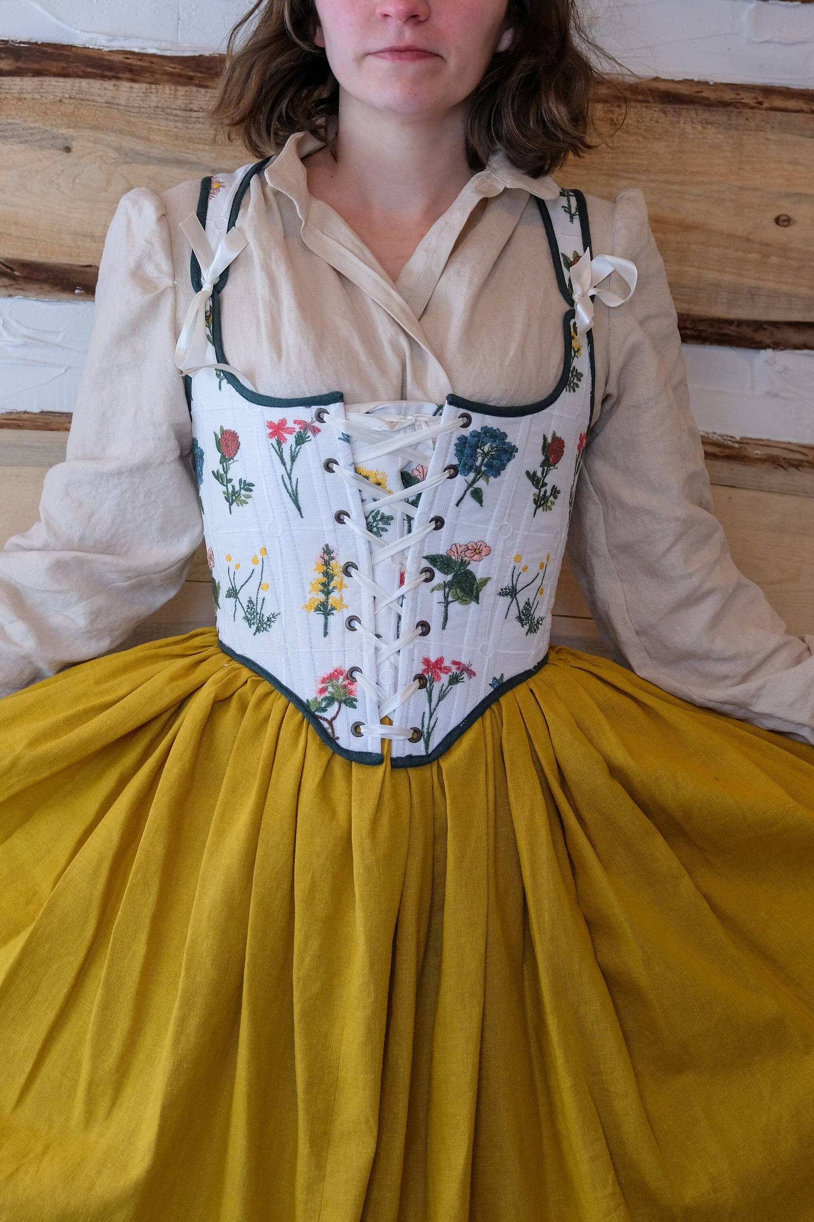Embroidered Floral 18th Century Short Stay With Front Lacing, Corset or ...