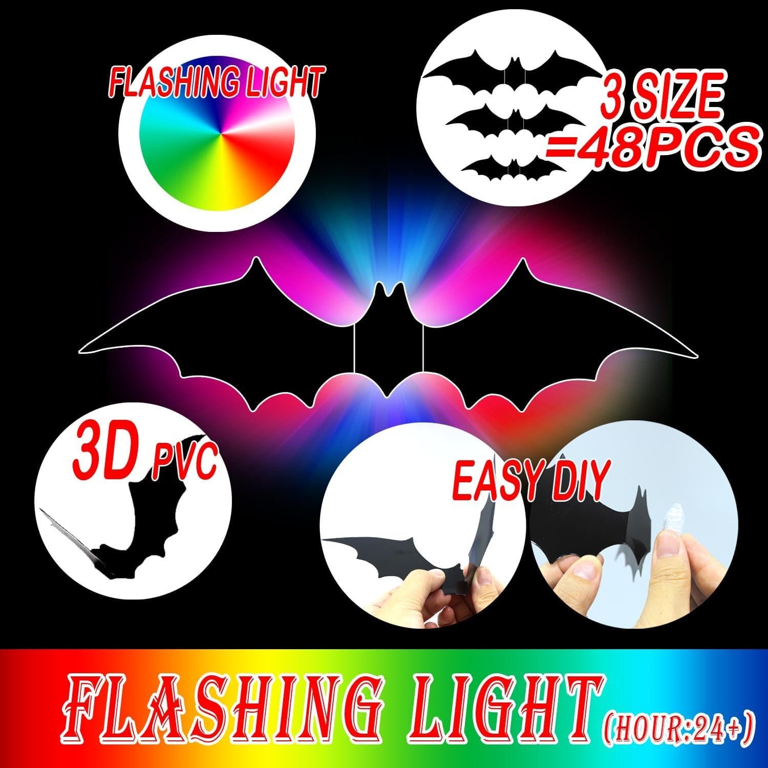 48 Pcs Halloween Decorations Indoor, Glow Bats Wall Decor-3d LED Decor ...