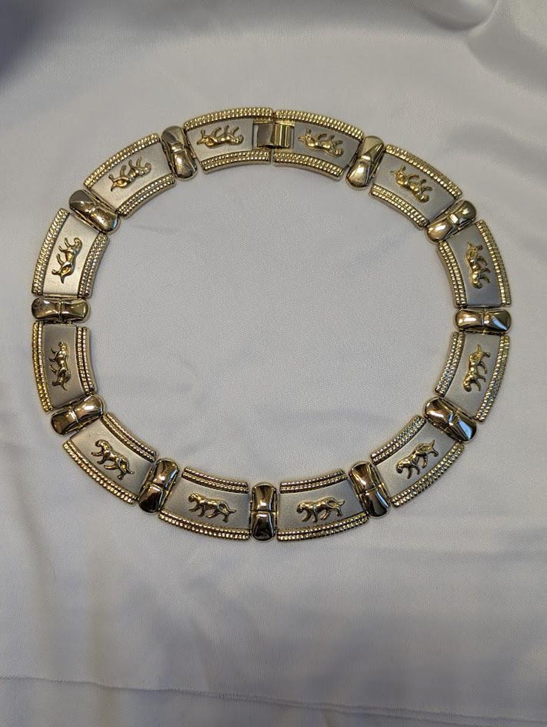 Vintage Two Tone Choker Collar Necklace Jaguar Statement Necklace - Etsy