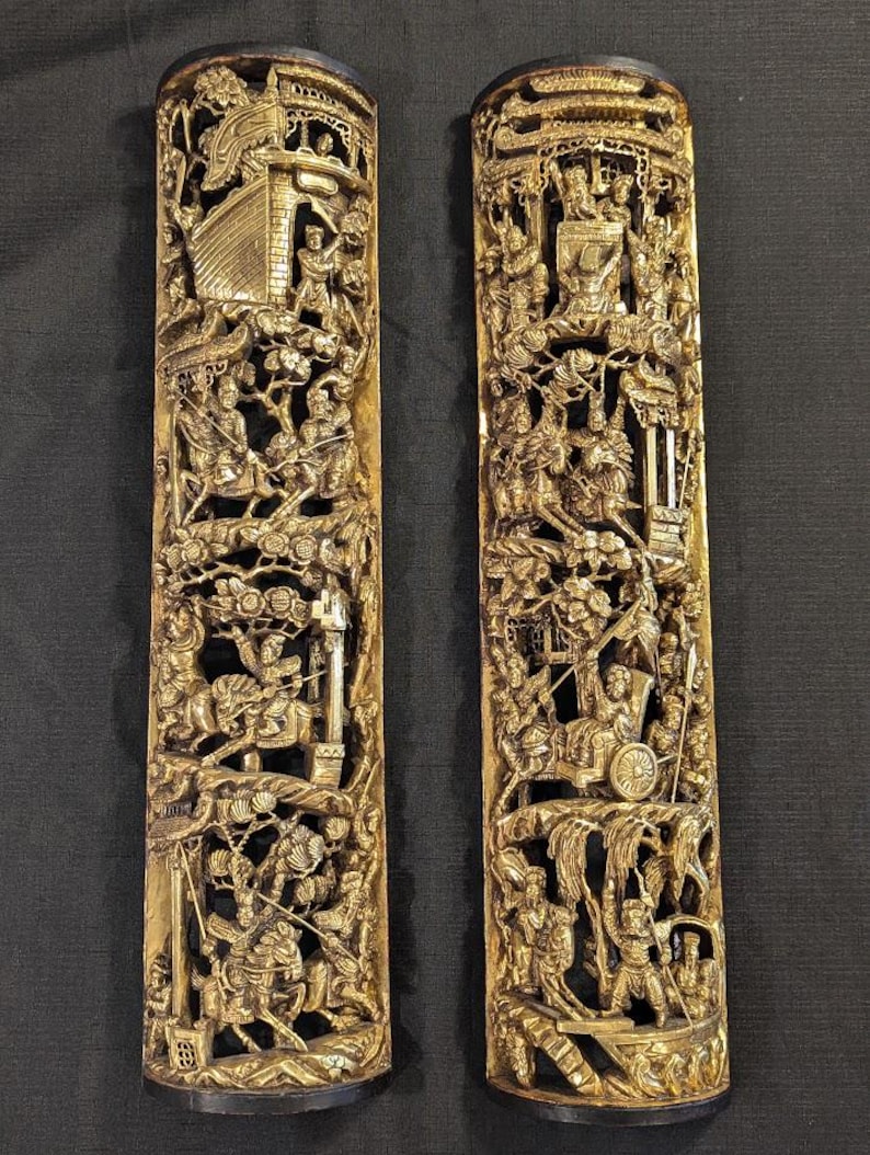 Pair of Columns in Carved, Lacquered and Gilded Wood - Etsy