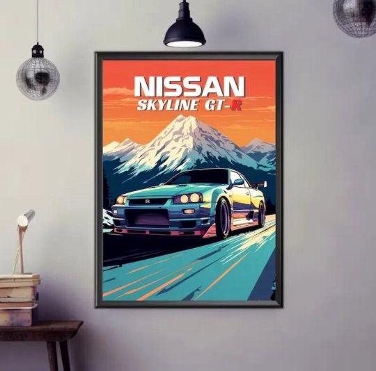 Japanese 90's Retro Nissan Skyline Car Canvas Print 1990s Classic GT-R ...
