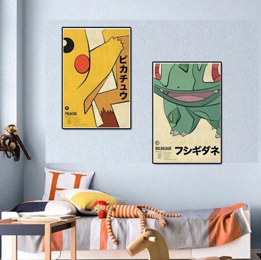 Pokemon Pikachu Drawing Canvas Wall Print Art Japanese Geometric Cute ...