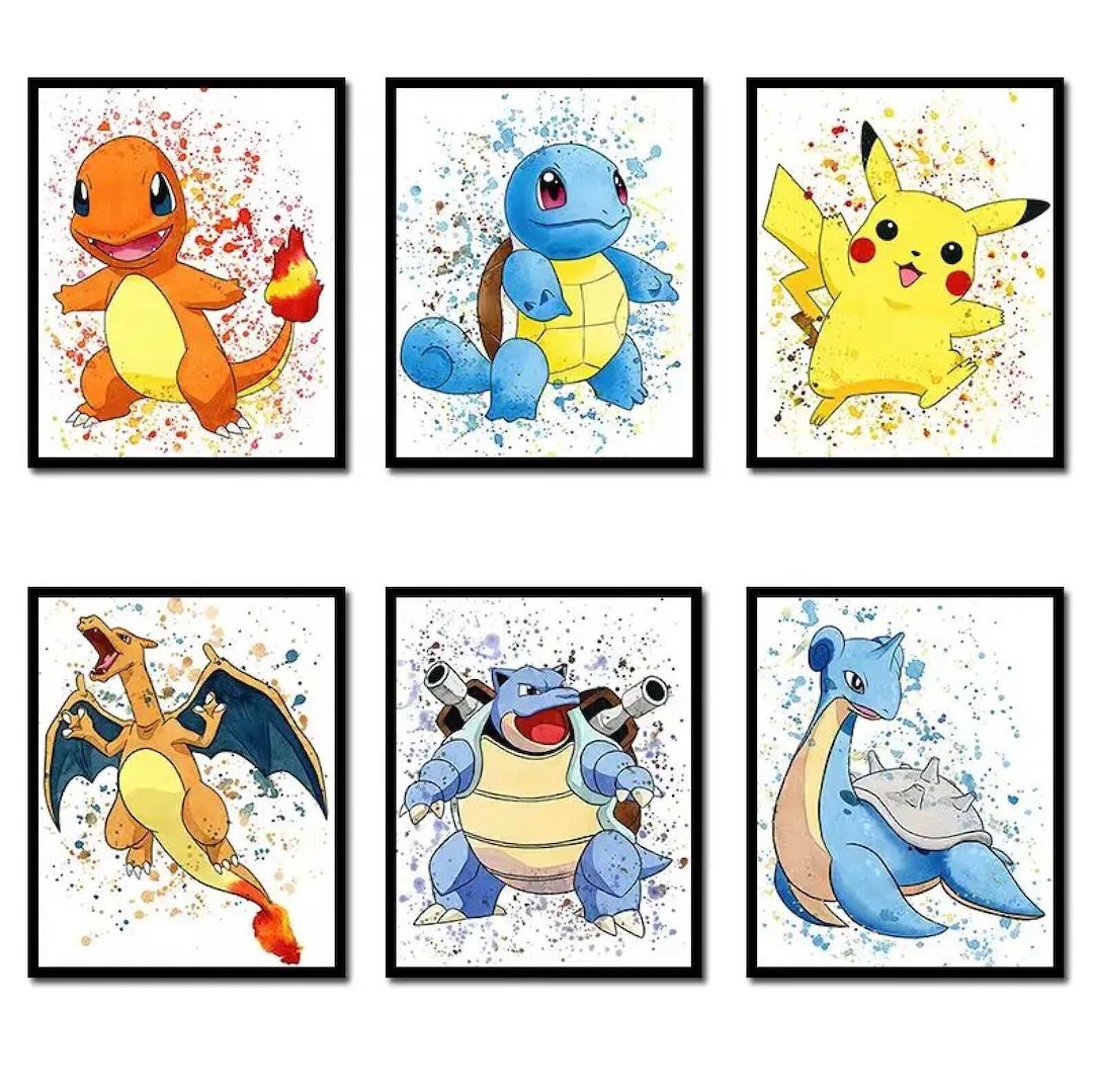 Pokemon Canvas Starts Wall Print Art Watercolour Style Splatter ...