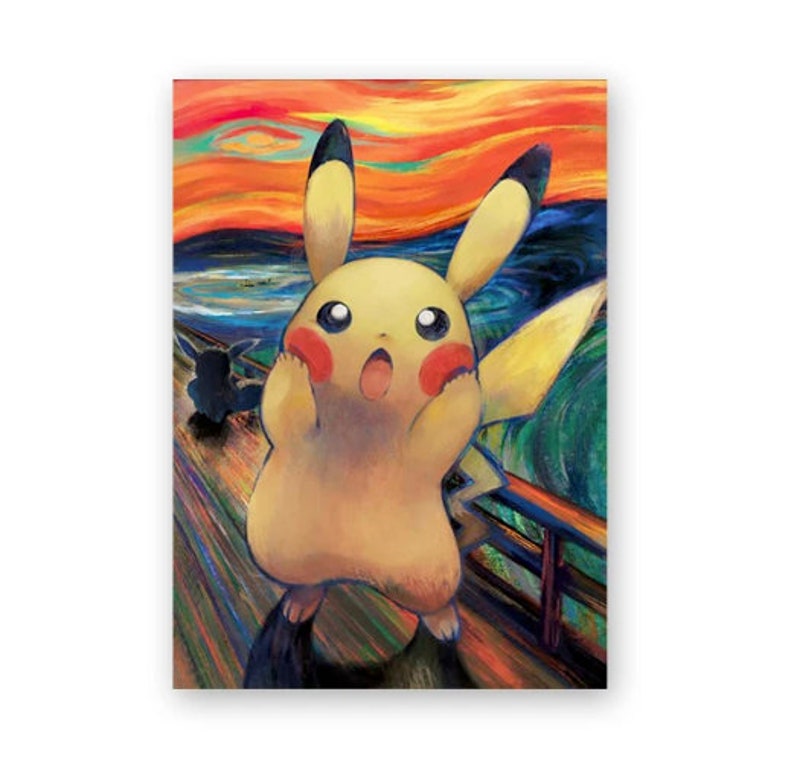 Pokemon Pikachu Van Gogh Canvas Print Japanese Wall Art Pikachu Scream ...