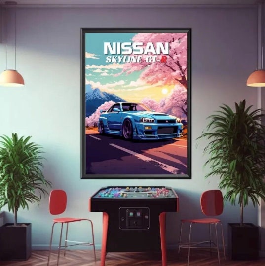 Japanese 90's Retro Nissan Skyline Car Canvas Print 1990s Classic GT-R ...