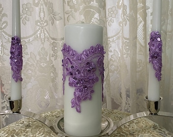 Purple Lace Design Unity Candle Set - Etsy