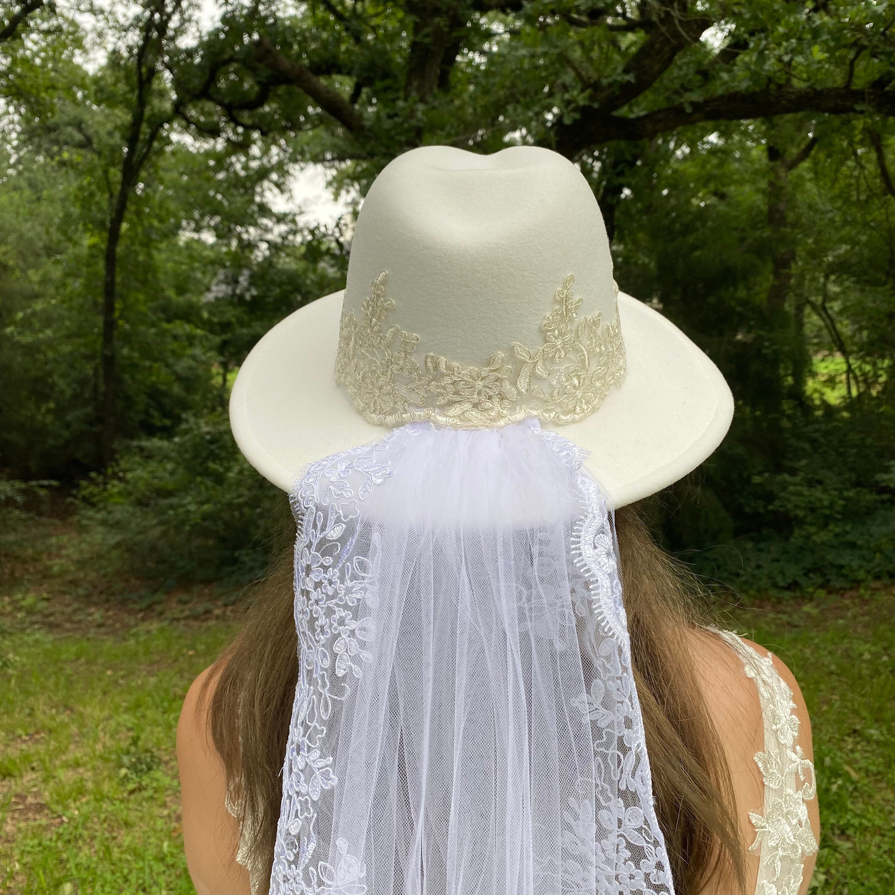 Wedding Fedora Hat White Felt With Hatband of Beautiful Lace Accented ...