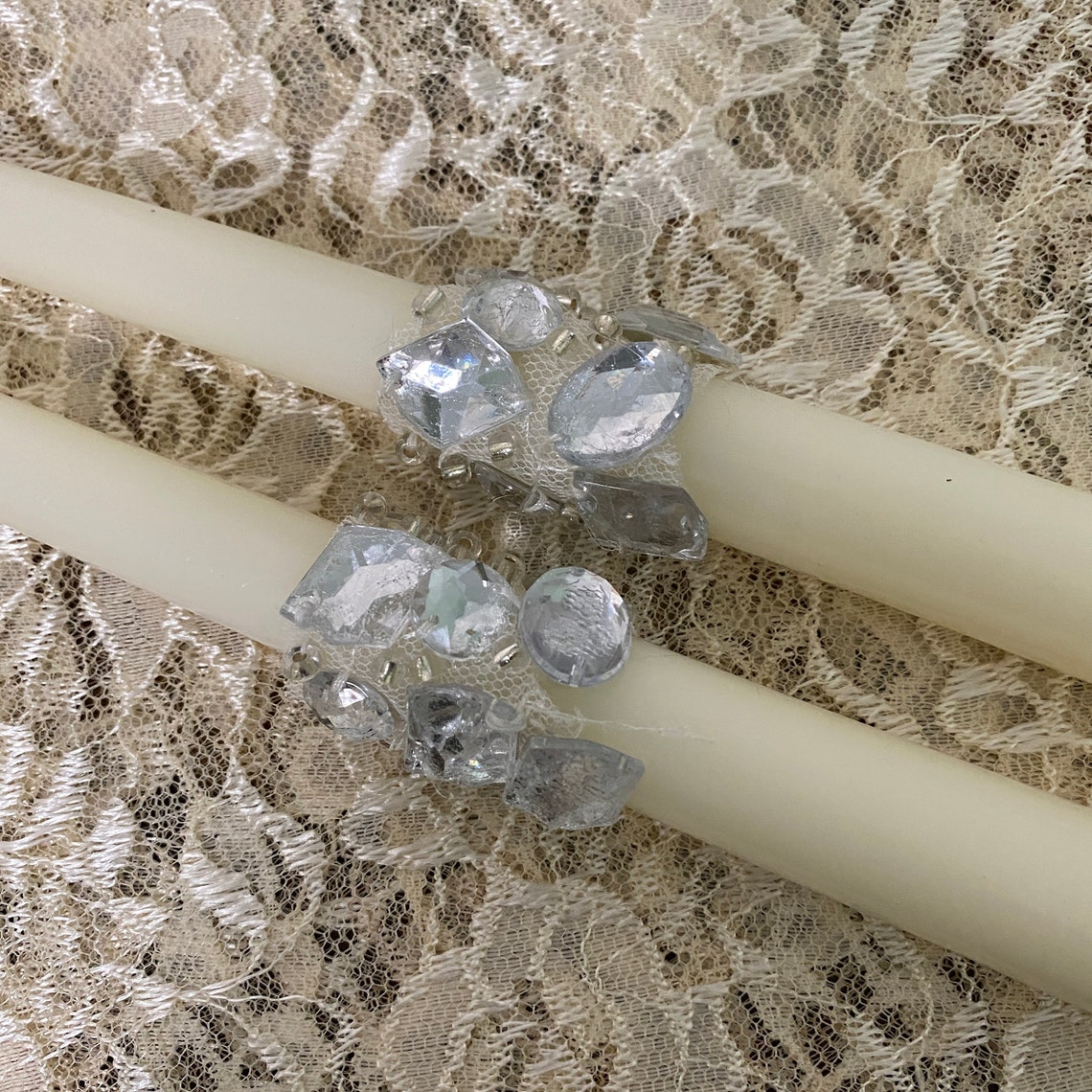 Wedding Unity Candle Set Foe Intricate Shape Clear Glass Beads. Stylish ...