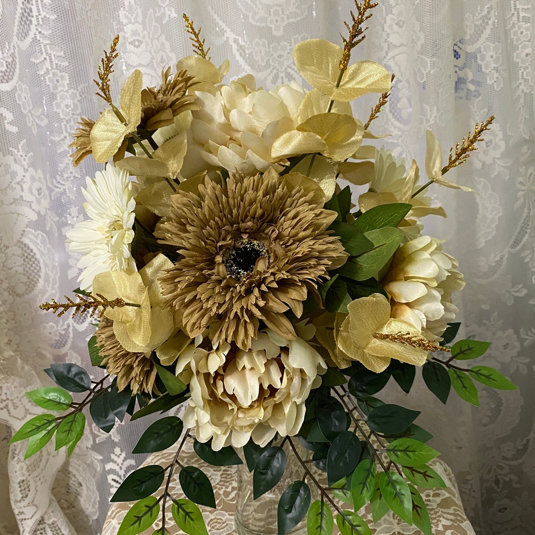 Wedding Bouquet Made With High Quality Silk Flower Champagne Gerbera ...