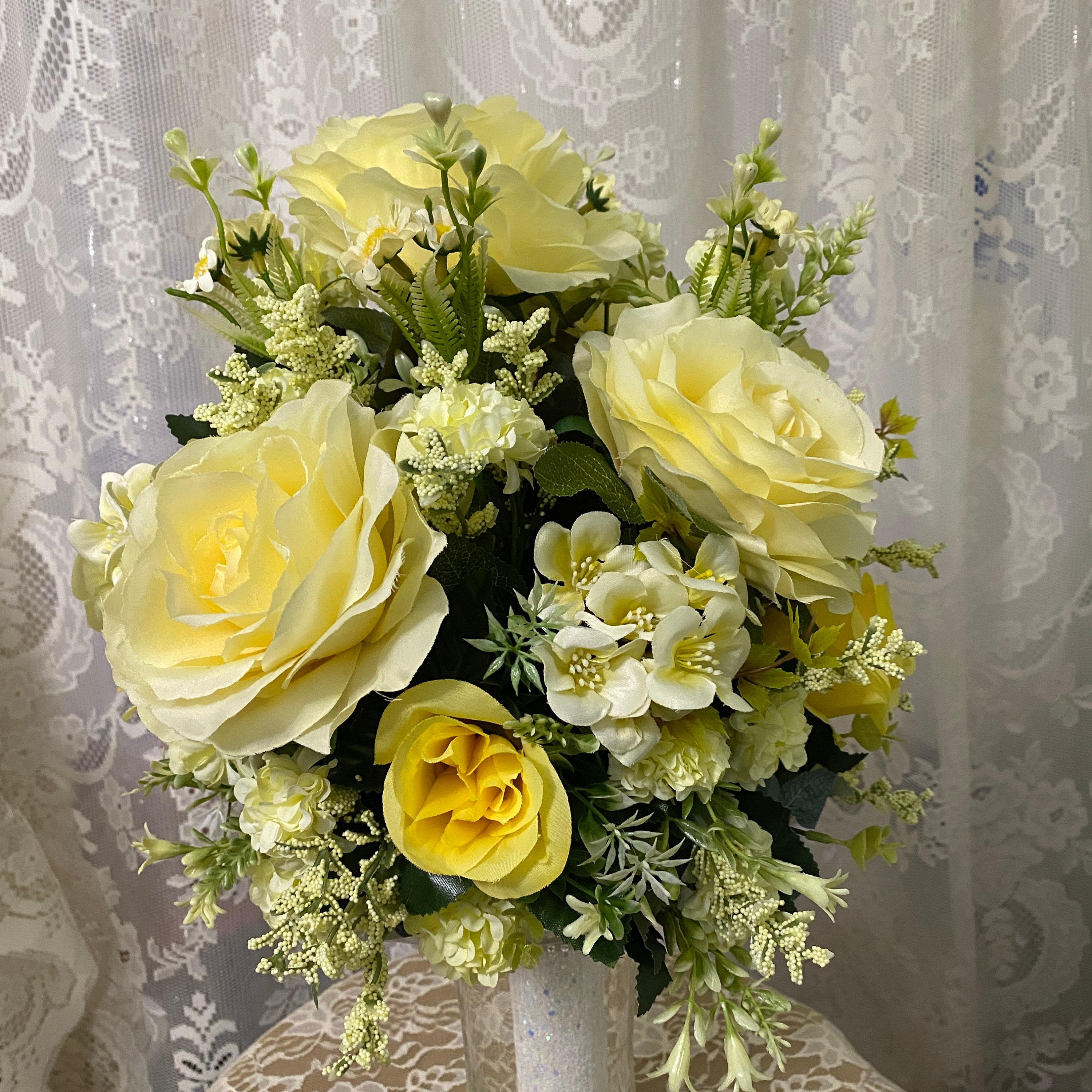 Wedding Bouquet With Beautiful High Quality Silk Yellow Roses Accented ...