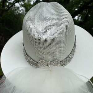 Bridal Wedding Fedora Hat With Hat Band of Crushed Rhinestones. 36" Two ...