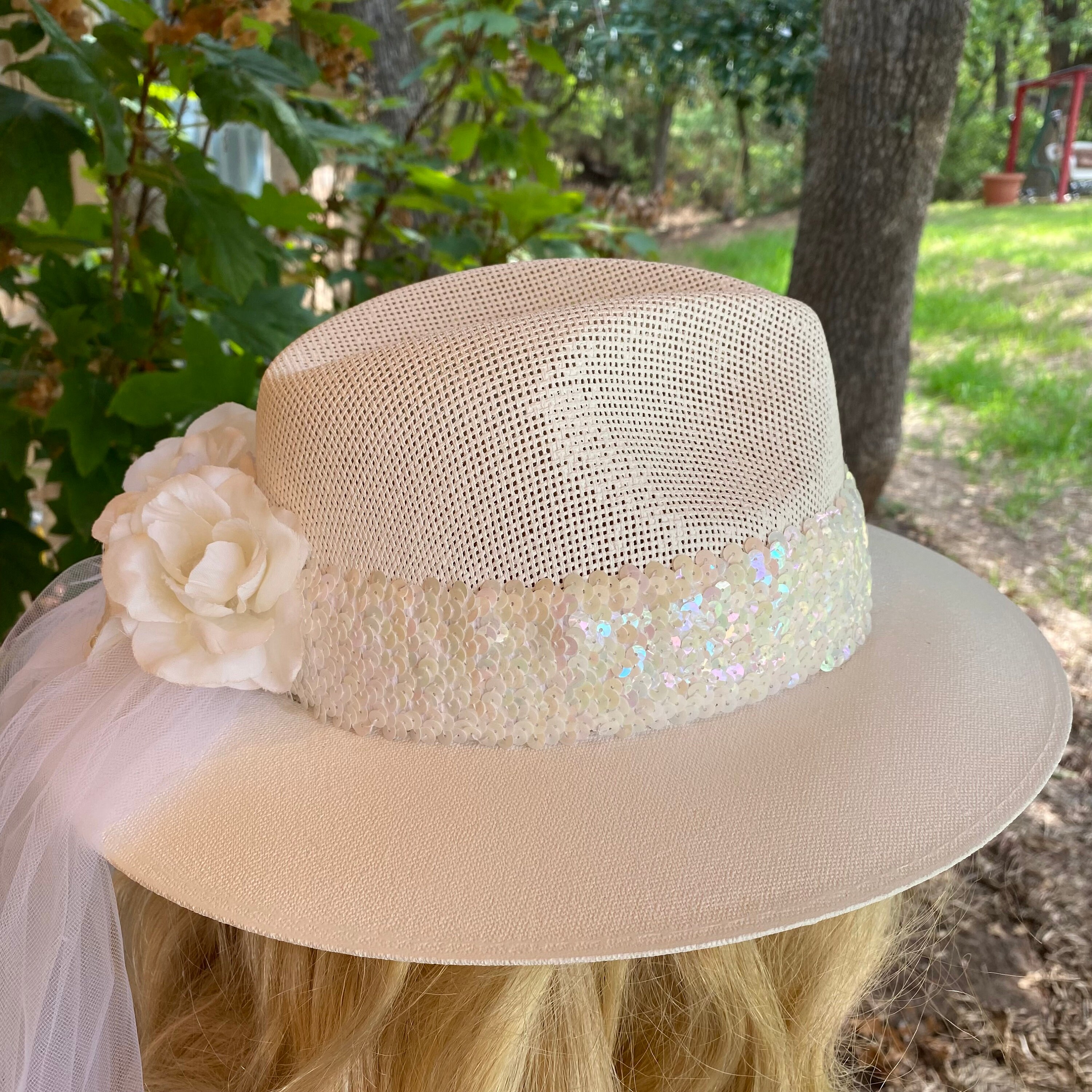 Beautiful White Fedora Wedding Hat. Accented With Roses and Lilies ...
