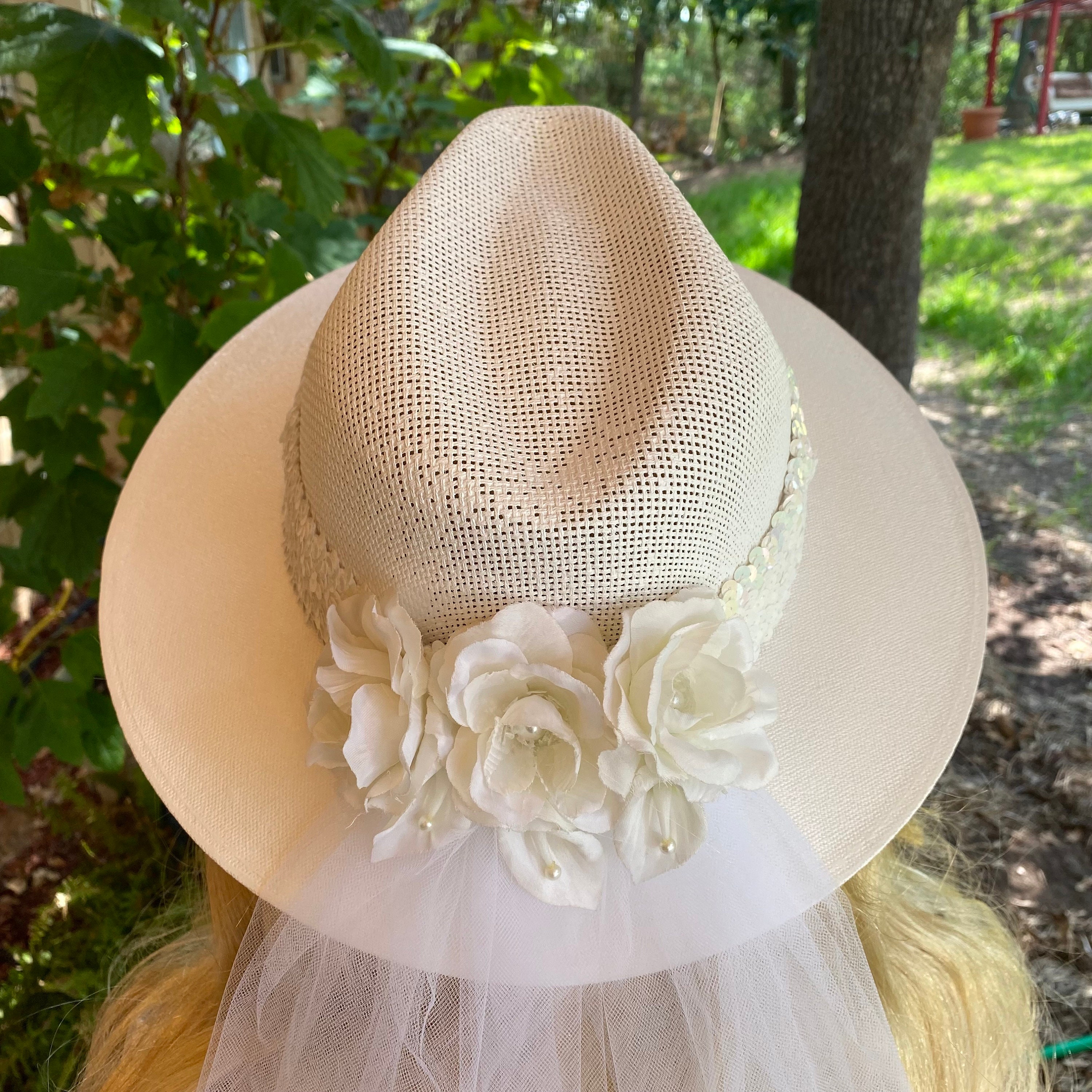 Beautiful White Fedora Wedding Hat. Accented With Roses and Lilies ...