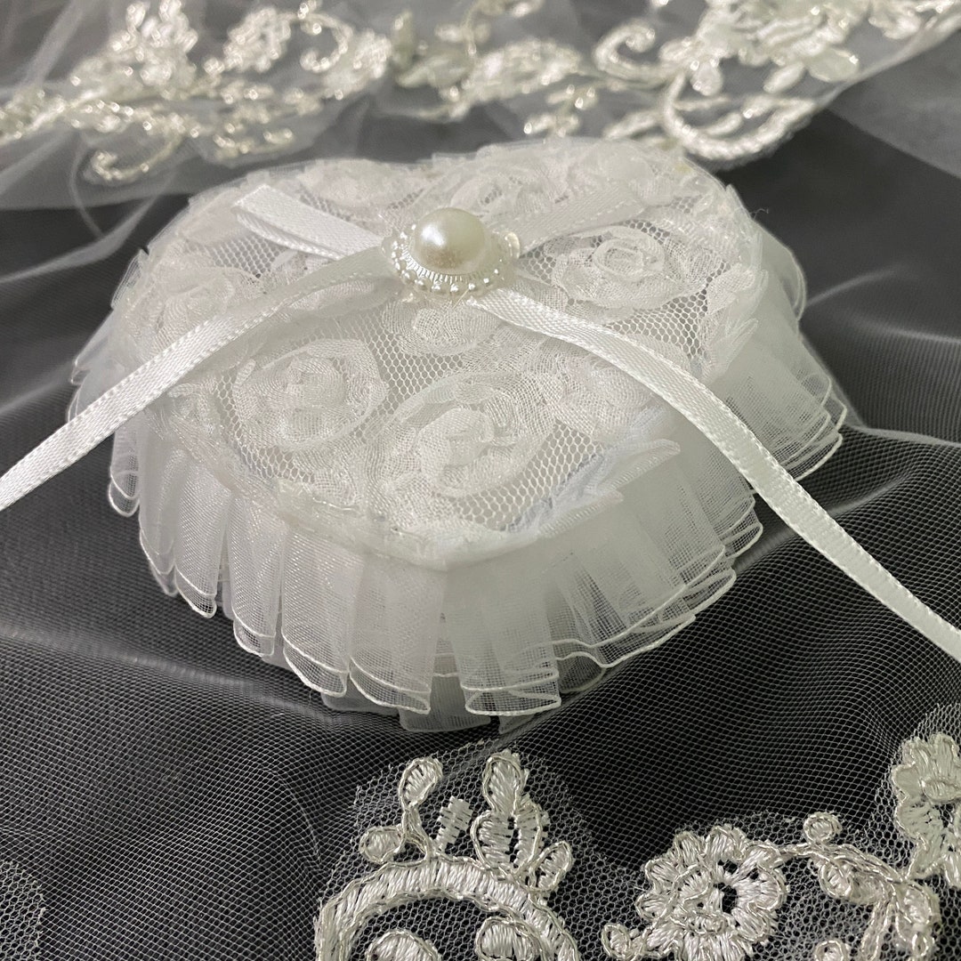 Ring Bearer Box. White With White Lace and White Ruffles and Pearl With ...