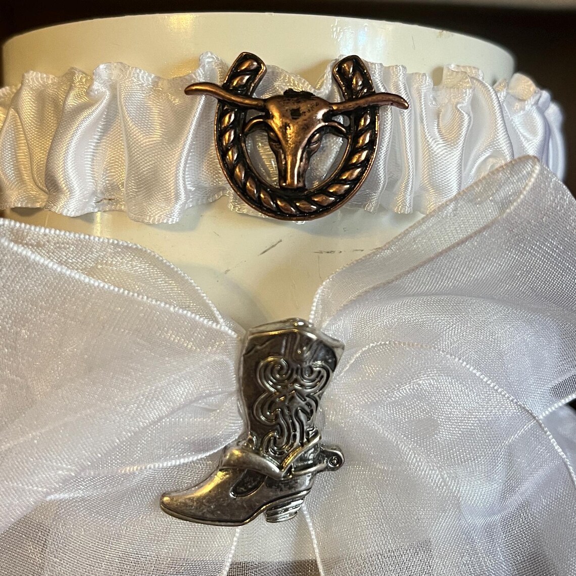 Bride Garter White and Pearl Satin Embellished With Beautiful Antiqued ...