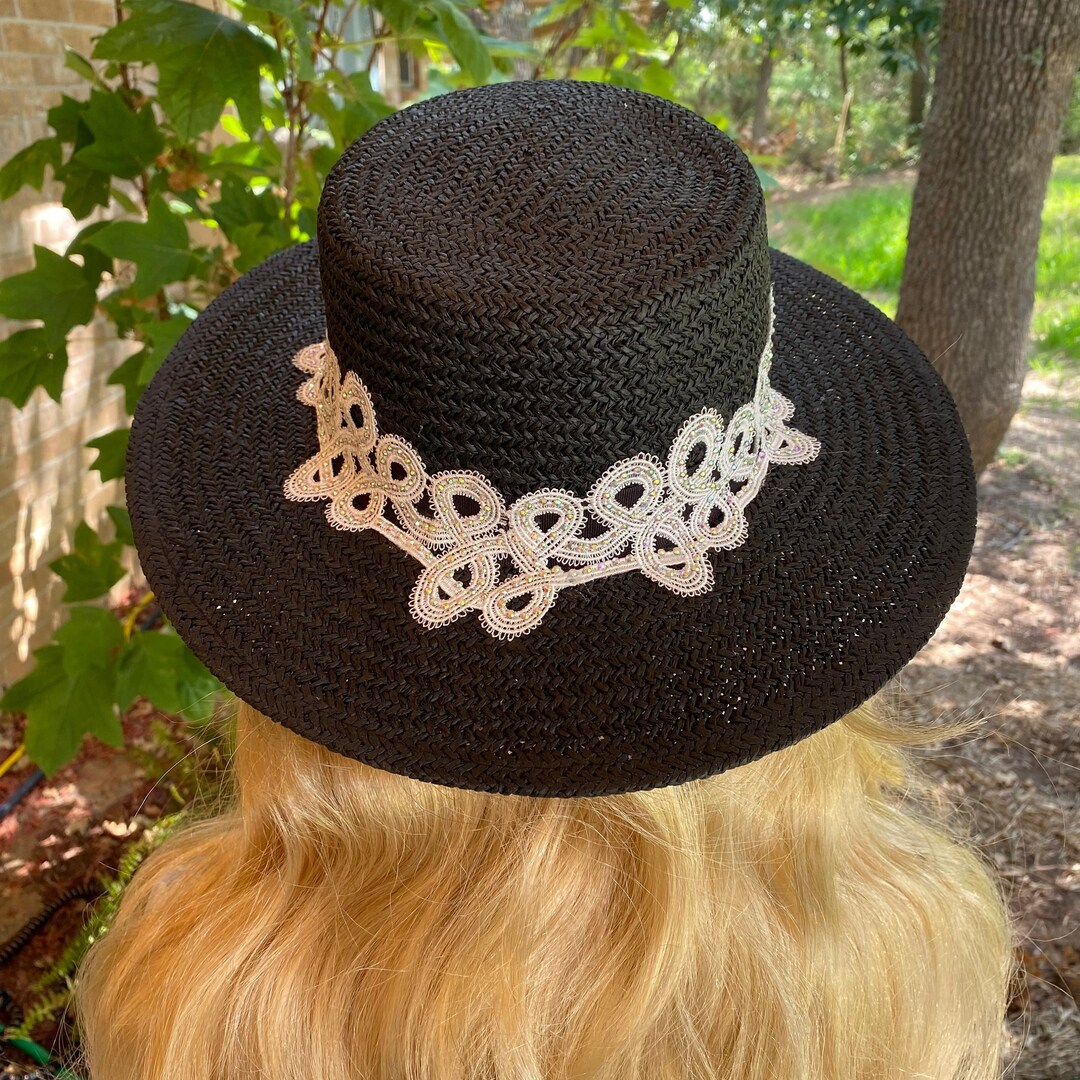 Beautiful Black Straw Fedora Wedding Hat. Hat Band Made of - Etsy
