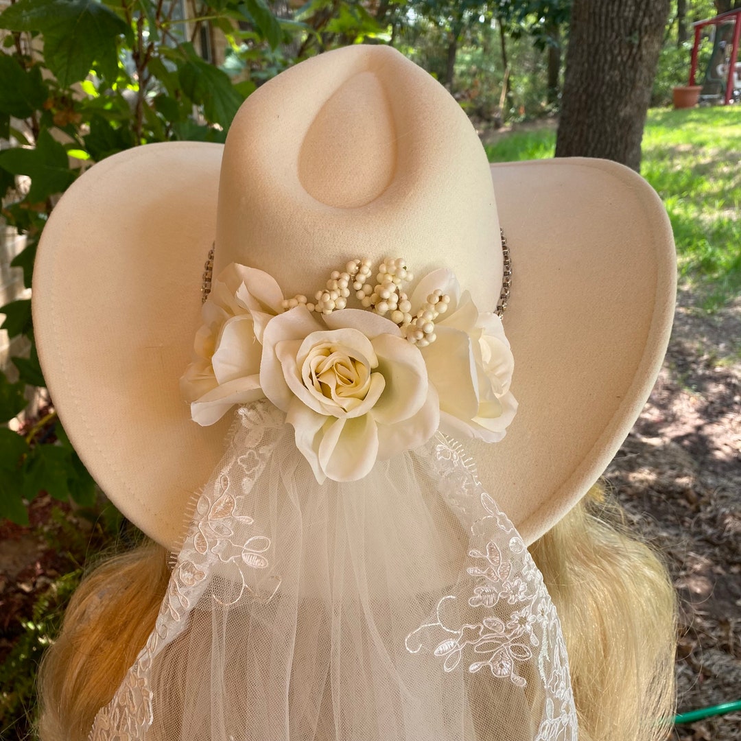 Beautiful Felt Ivory Western Wedding Hat. Band Accented With ...
