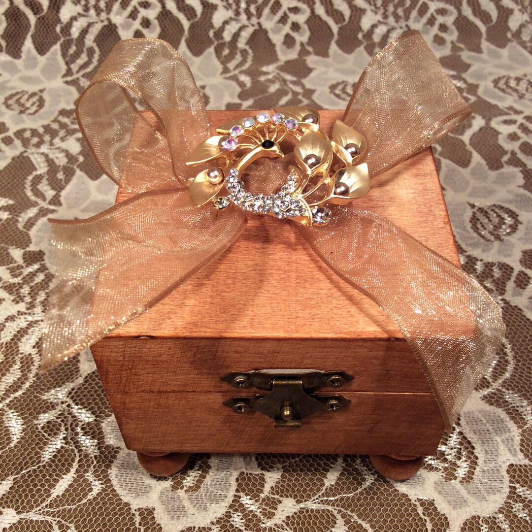 Musical Jewelry/trinket Box With Gold and Rhinestone Peacock Detachable ...