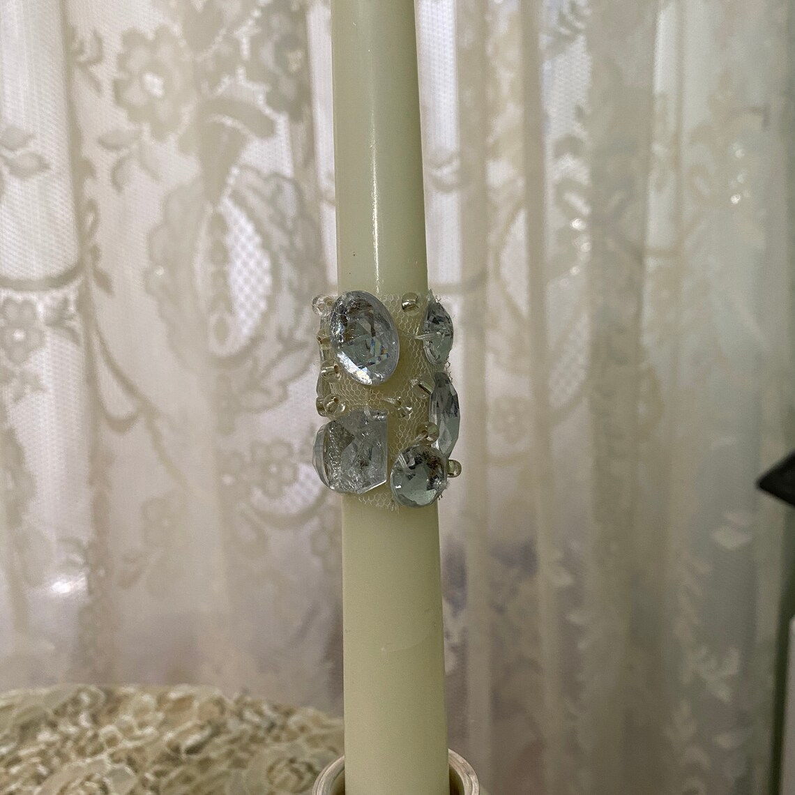 Wedding Unity Candle Set Foe Intricate Shape Clear Glass Beads. Stylish ...
