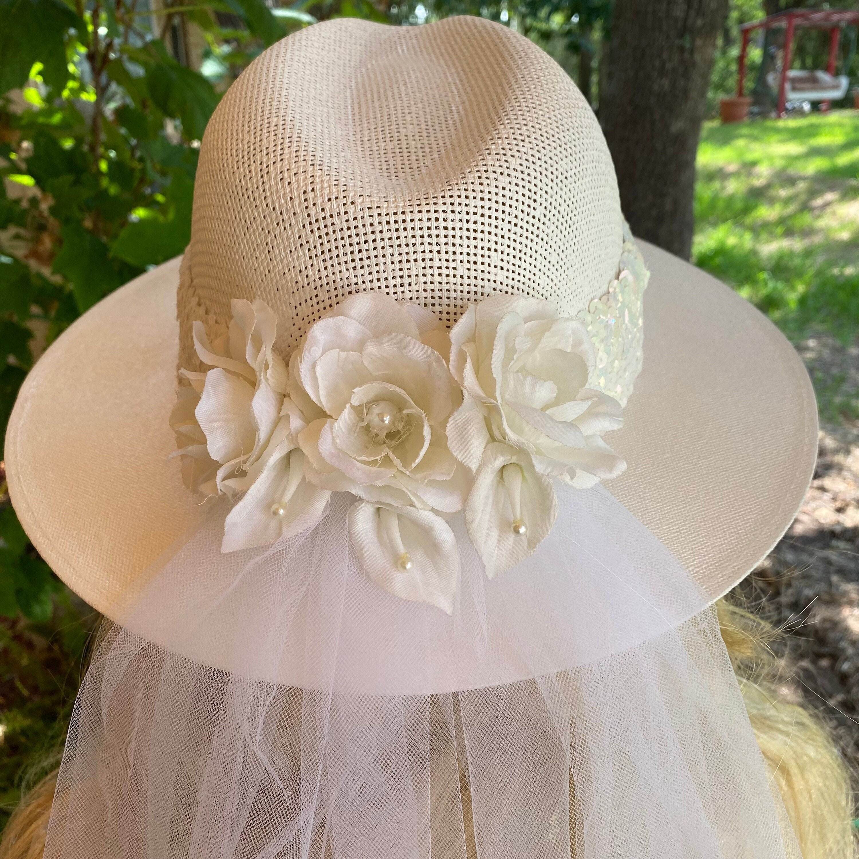 Beautiful White Fedora Wedding Hat. Accented With Roses and Lilies ...