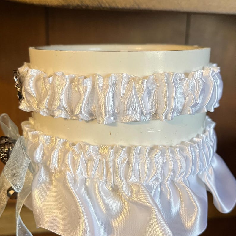 Bride Garter White Satin & Lace Embellished With Beautiful Antiqued ...