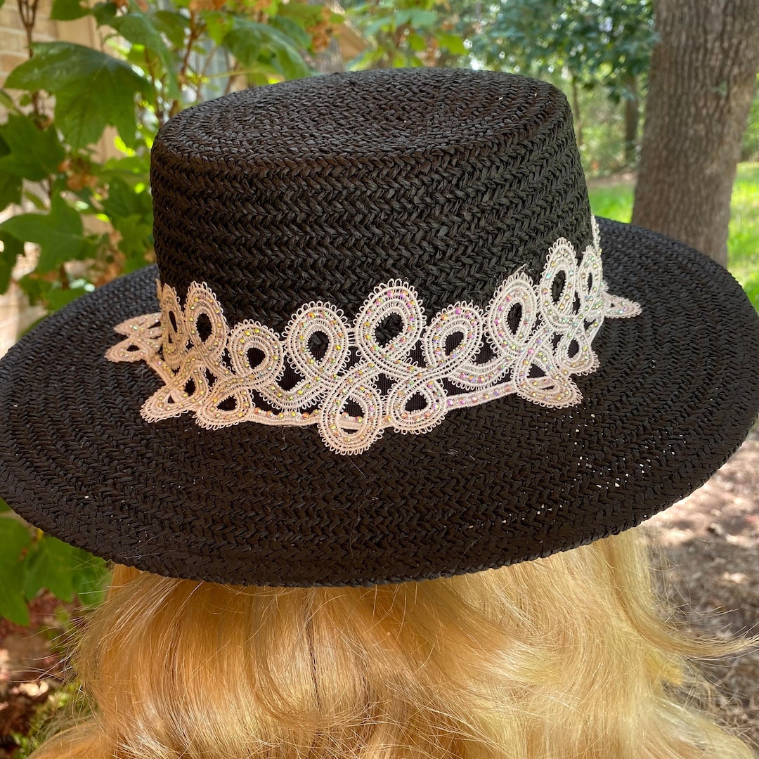 Beautiful Black Straw Fedora Wedding Hat. Hat Band Made of Beautiful ...