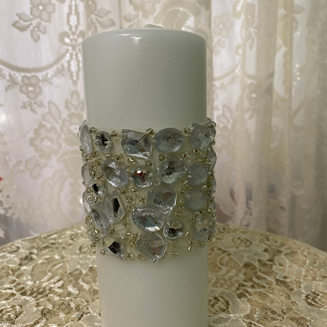 Wedding Unity Candle Set Foe Intricate Shape Clear Glass Beads. Stylish ...