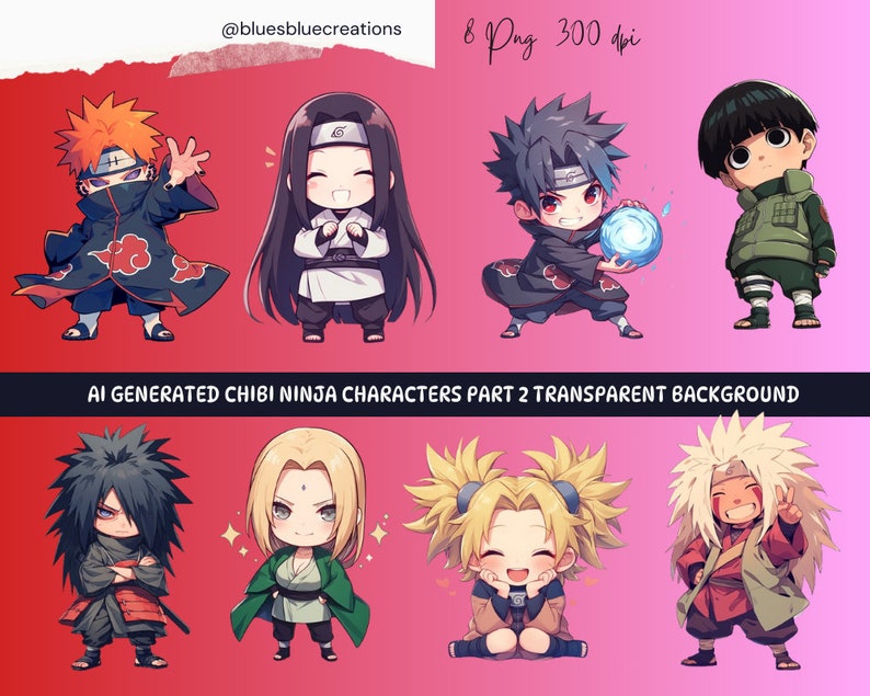 Chibi Ninja Characters Anime Part 2 Set of Eight Clip Art Printable ...