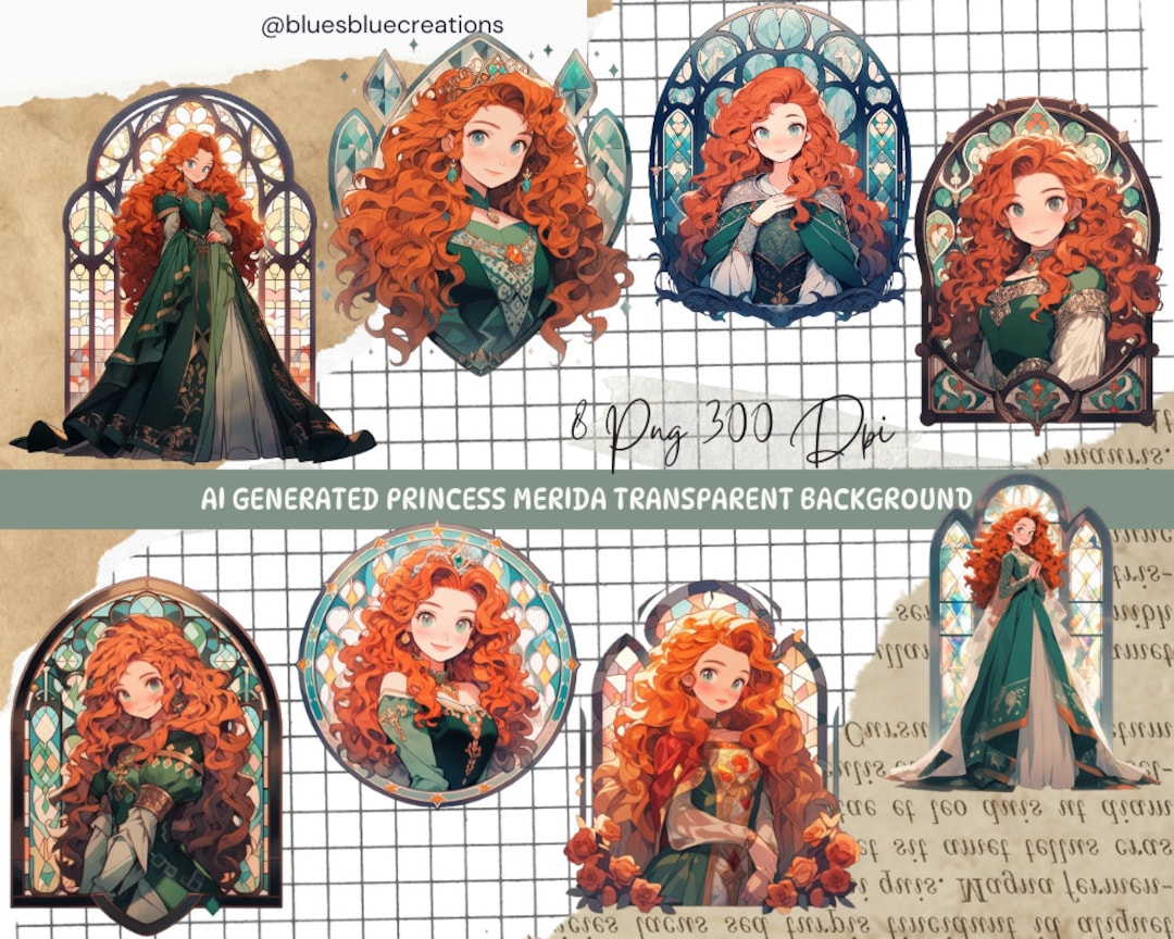 Princess Merida AI Generated,set of Eight Clip Art Printable Digital ...