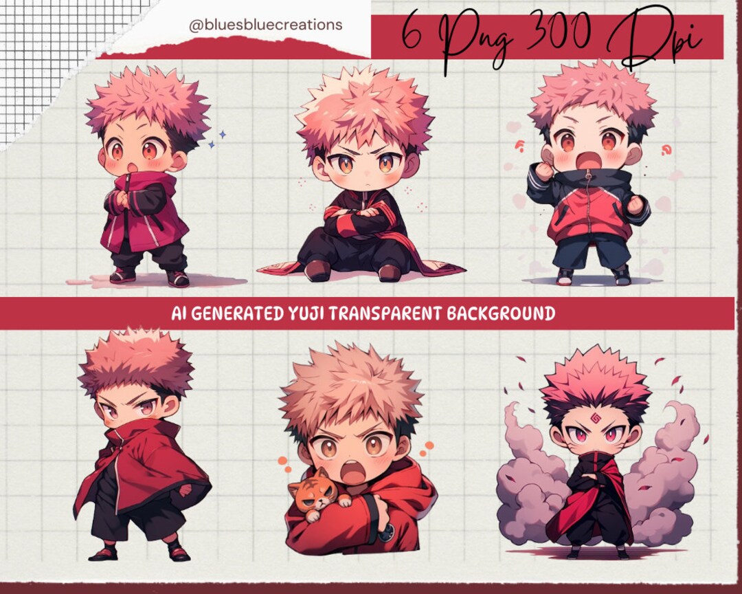 Chibi Yuji Character Anime Png Set of Six Transparent Background AI ...