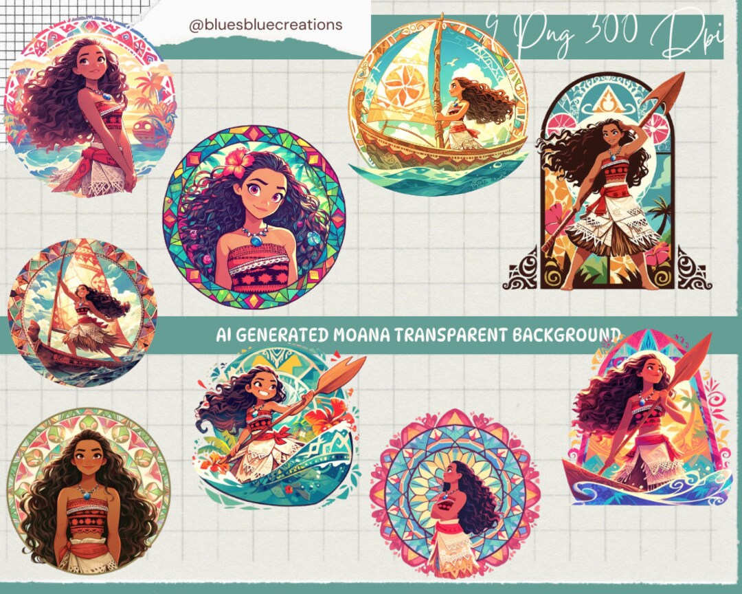 Princess Moana Ai Generated Set Of Nine Clip Art Printable Digital Art
