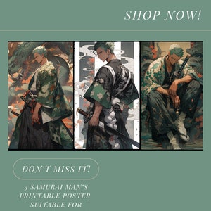 Samurai Man Three Poster Set Ai Generated Anime Printable Poster Set ...