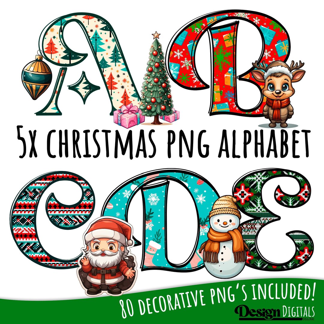 5x Christmas Doodle Letters Alphabet Set, Free Decorative Christmas Png ...