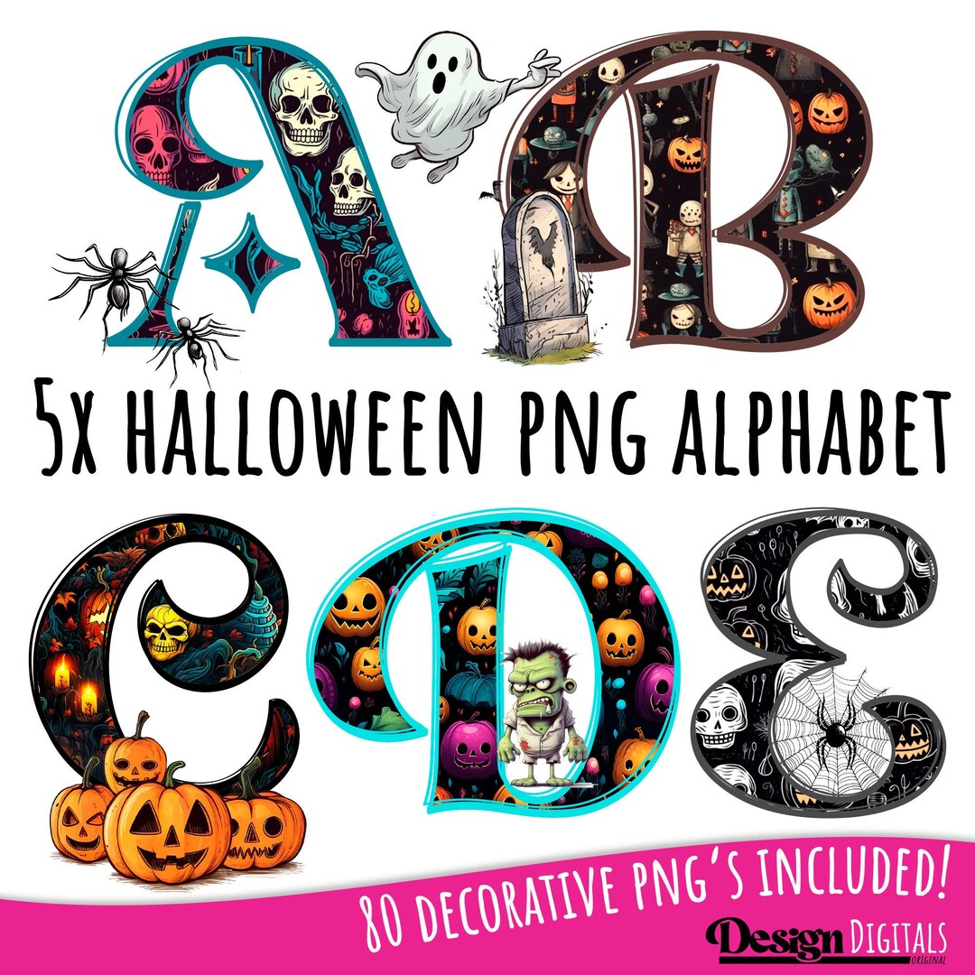 5x Full Halloween Doodle Letters With Clip Art PNG Files Make - Etsy