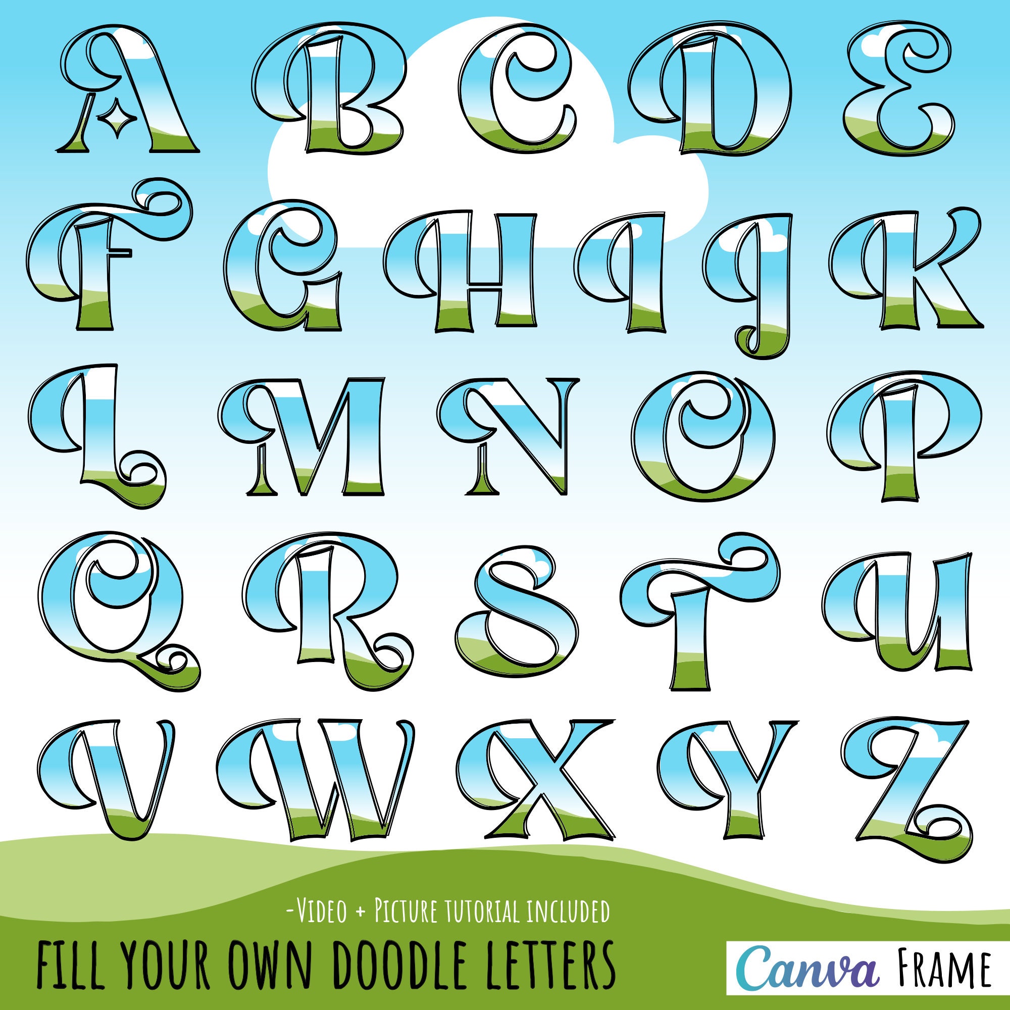Fill Your Own Doodle Letters Canva Frames, Drag and Drop Alphaset ...