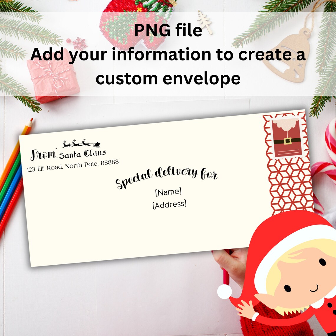 Letter From Santa Envelope, Santa Letter PNG Cricut Elf Envelope Santa ...
