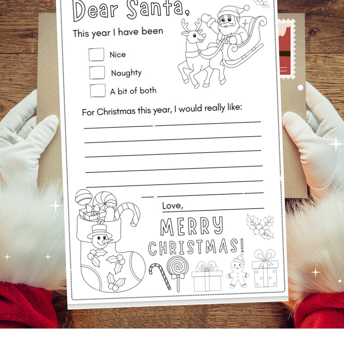 Letter to Santa Coloring Page, Kids Christmas Wish List, Printable ...