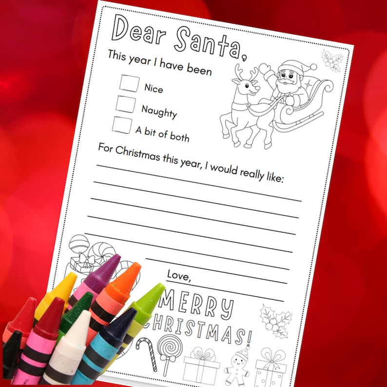 Letter to Santa Coloring Page, Kids Christmas Wish List, Printable ...