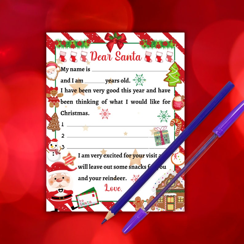 Letter to Santa, Christmas Wish List, Christmas Printable Activity for ...