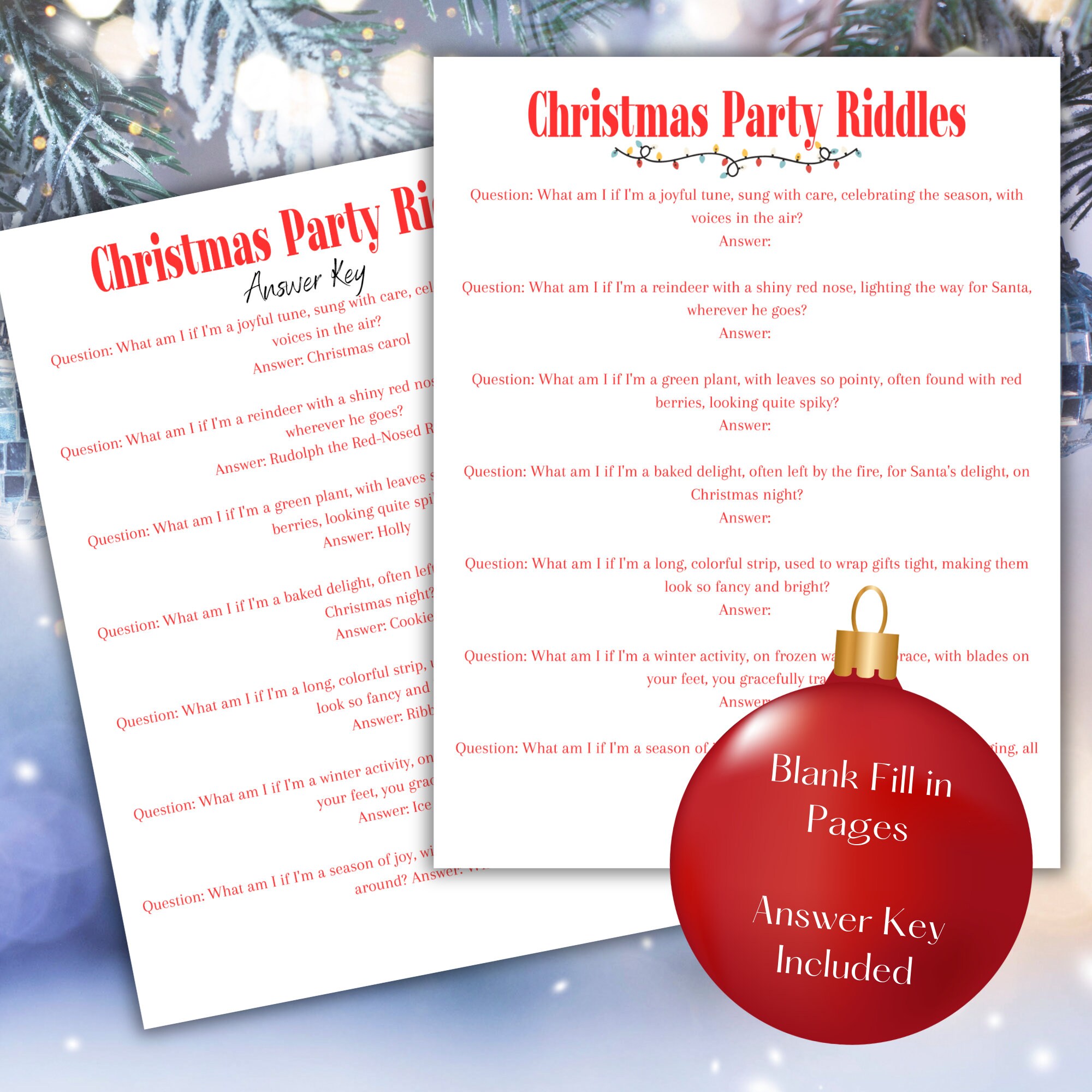 Christmas Riddles Game Printable Christmas Games for Kids - Etsy