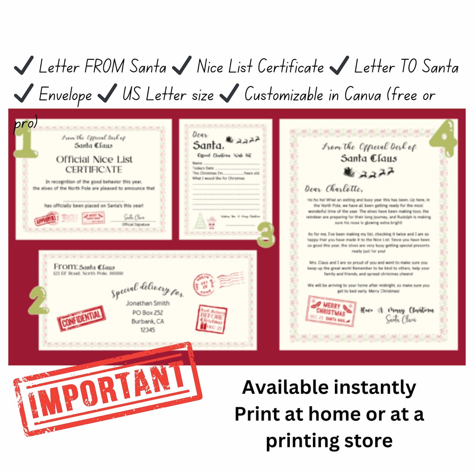 Letter to Santa Kit, Christmas Wish List, Christmas Printable Activity ...