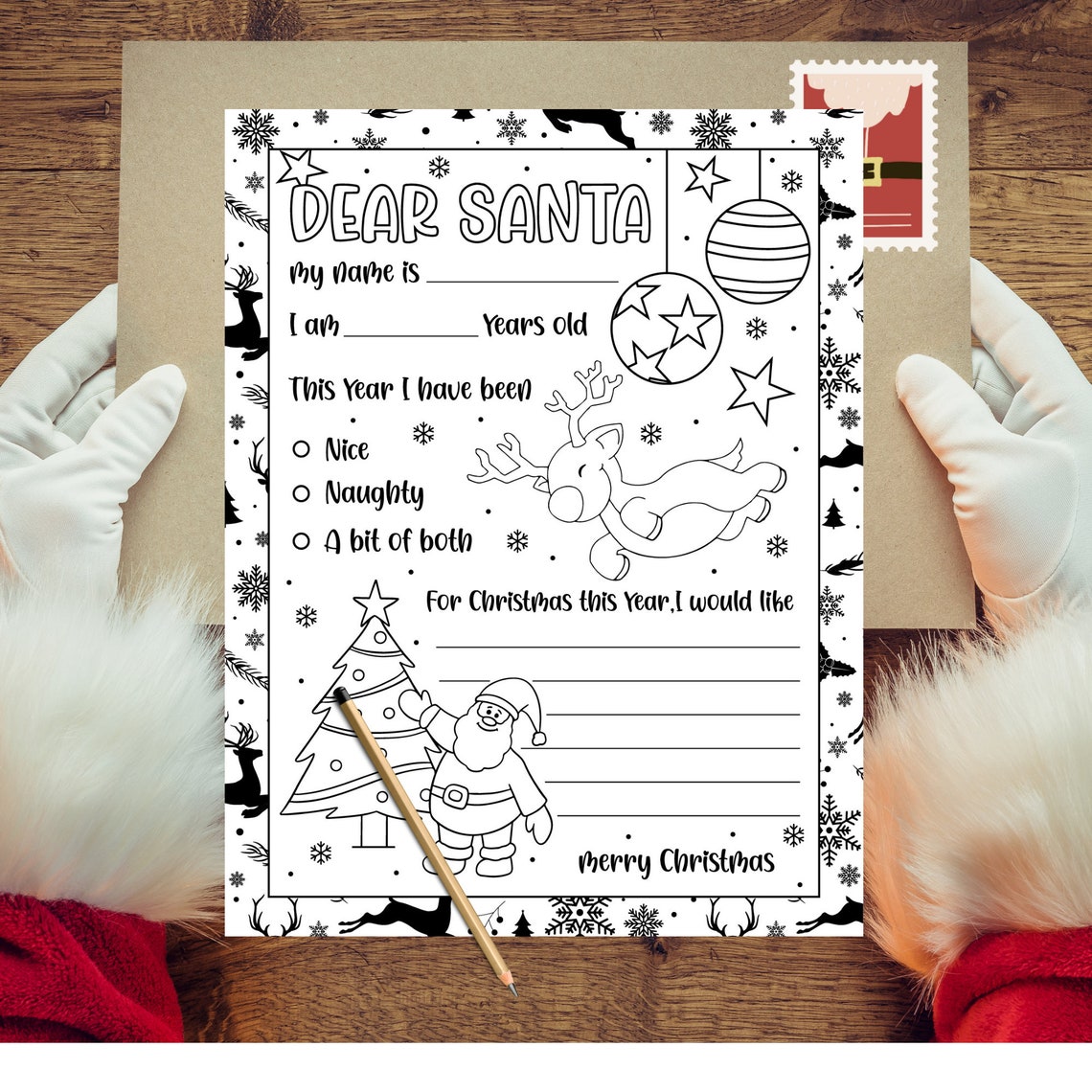 Letter to Santa Coloring Page, Kids Christmas Wish List, Printable ...