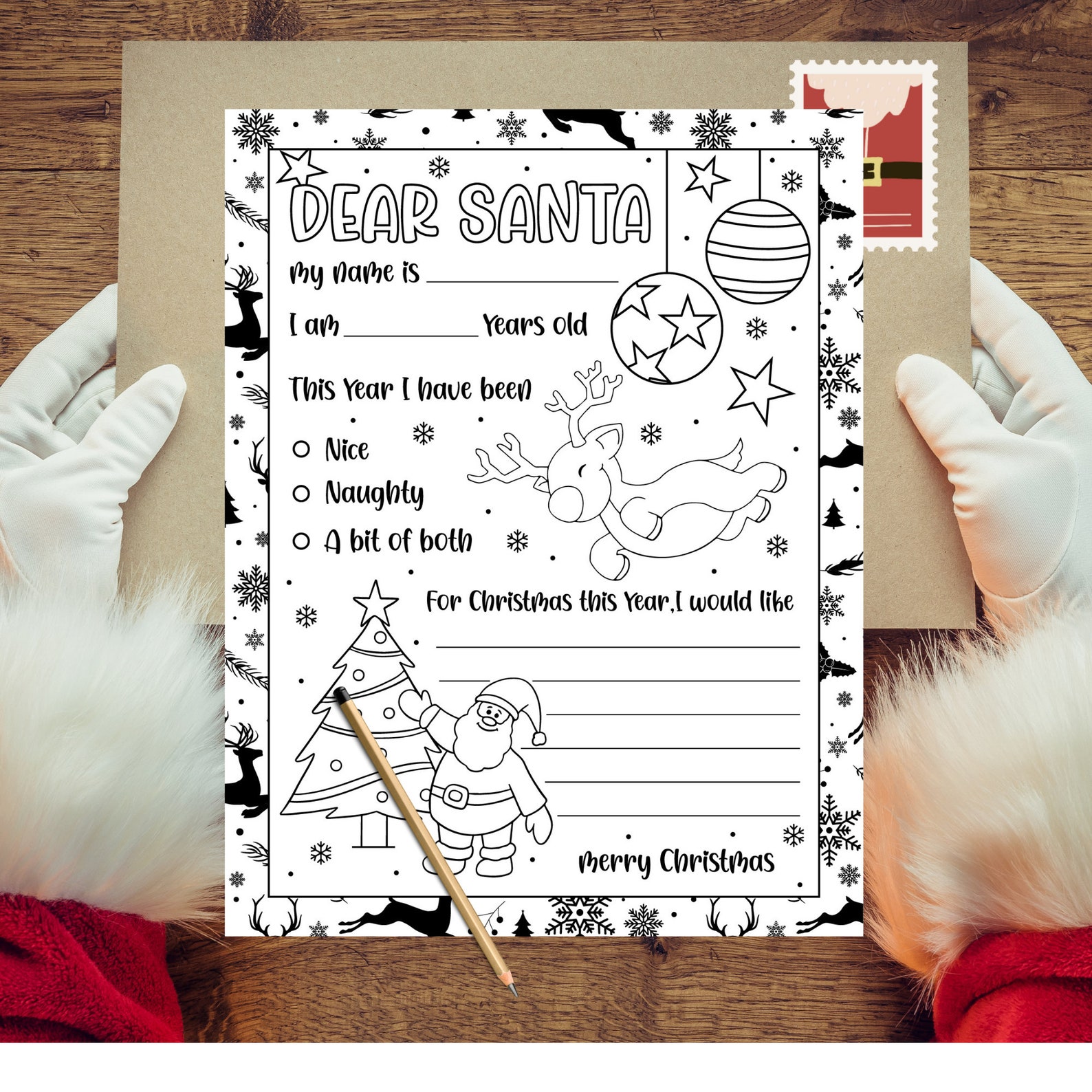 Letter to Santa Coloring Page, Kids Christmas Wish List, Printable ...