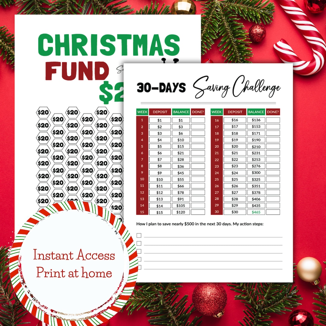 Christmas Money Saving Challenge Printable Kit, Canva Christmas Savings ...