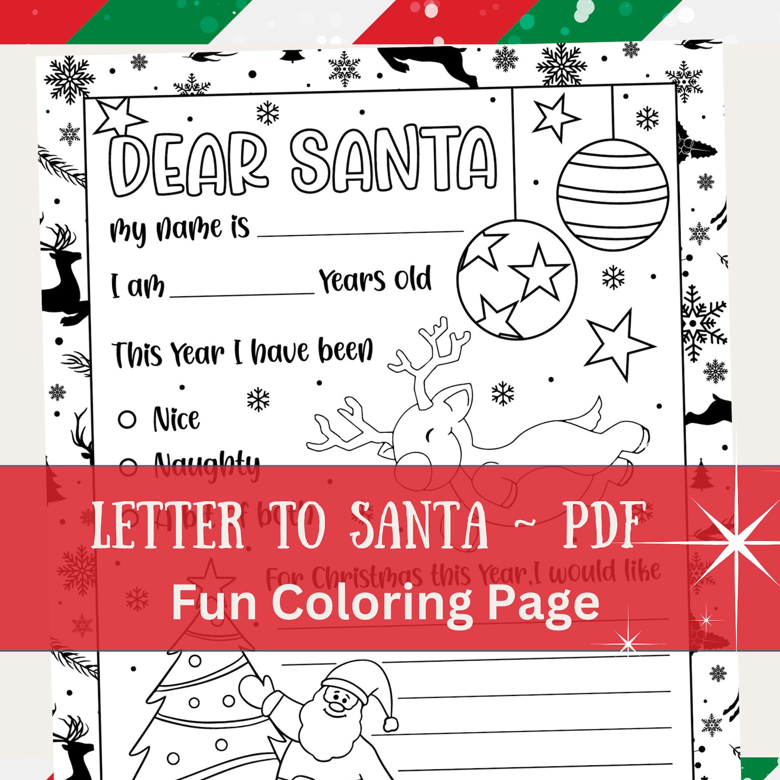 Letter to Santa Coloring Page, Kids Christmas Wish List, Printable ...